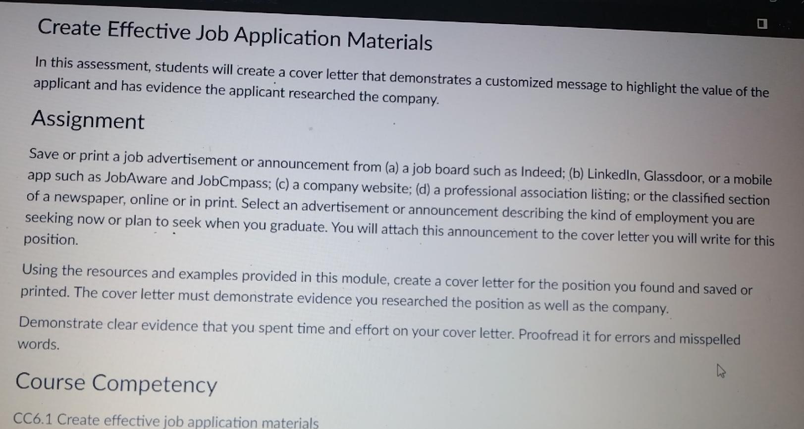 Solved Create Effective Job Application Materials In this | Chegg.com