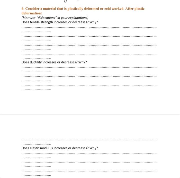 Solved 6. Consider a material that is plastically deformed | Chegg.com