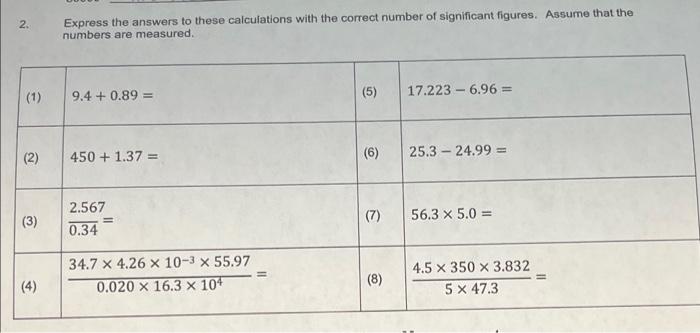 Solved Express the answers to these calculations with the | Chegg.com