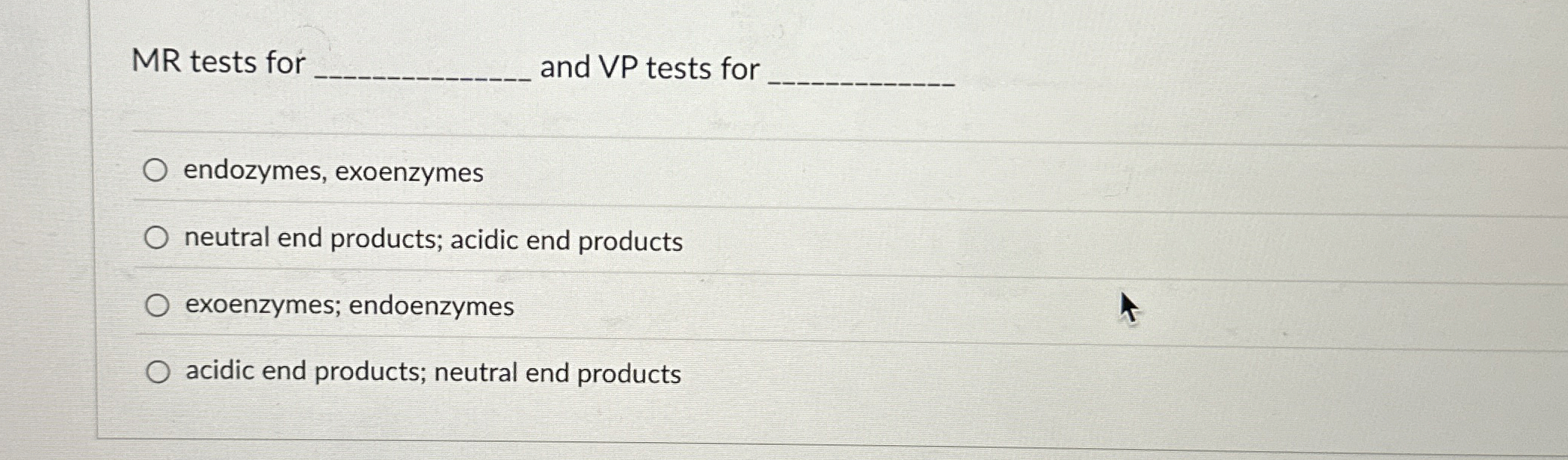Solved MR tests forand VP tests forendozymes, | Chegg.com