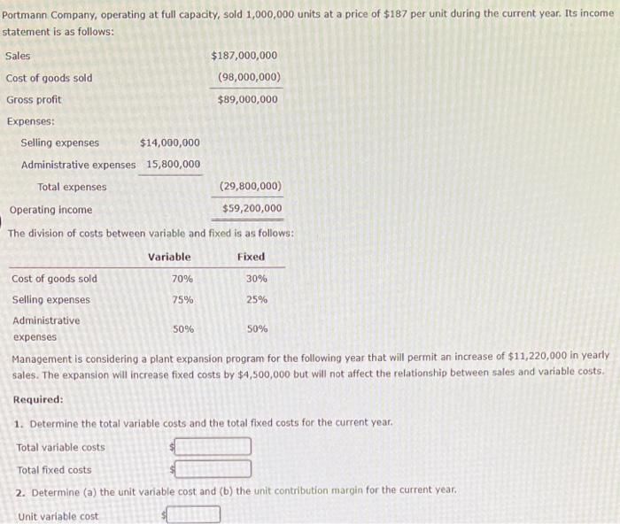 Solved Portmann Company, operating at full capacity, sold | Chegg.com