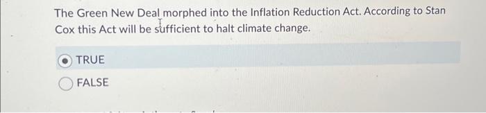Solved The Green New Deal morphed into the Inflation | Chegg.com