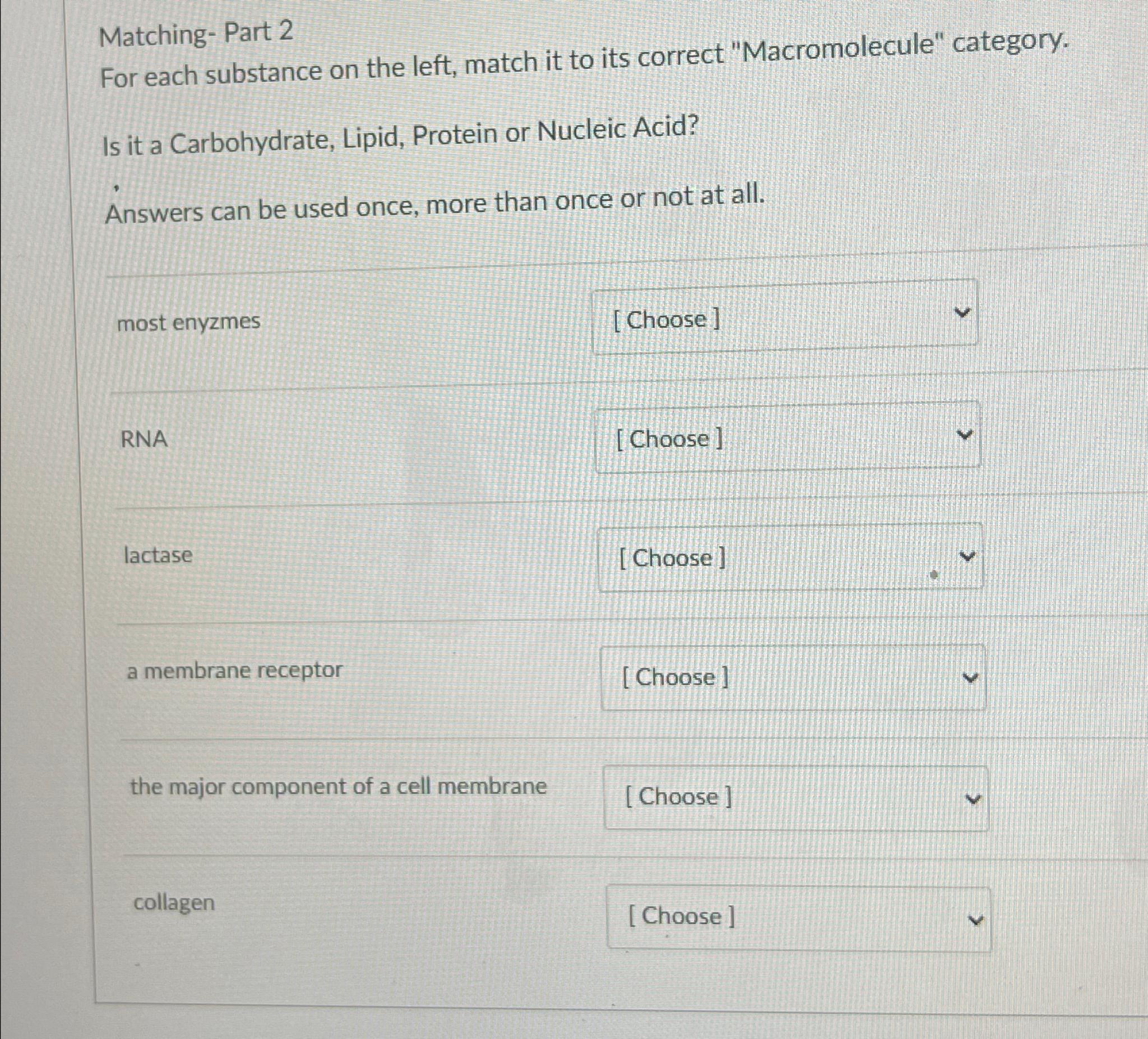 Solved Matching- ﻿Part 2For each substance on the left, | Chegg.com
