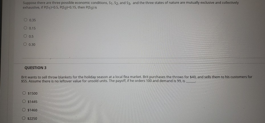 Solved Suppose there are three possible economic conditions, | Chegg.com