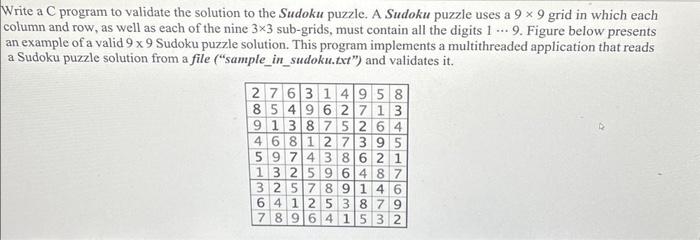 Write a C program to validate the solution to the | Chegg.com