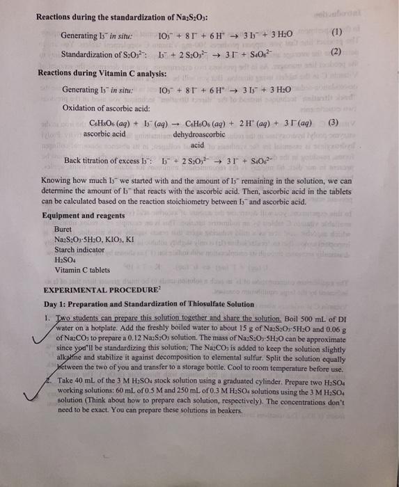 Solved Molarity of Na2S203, Excess KIO3 reacted with vitamin | Chegg.com