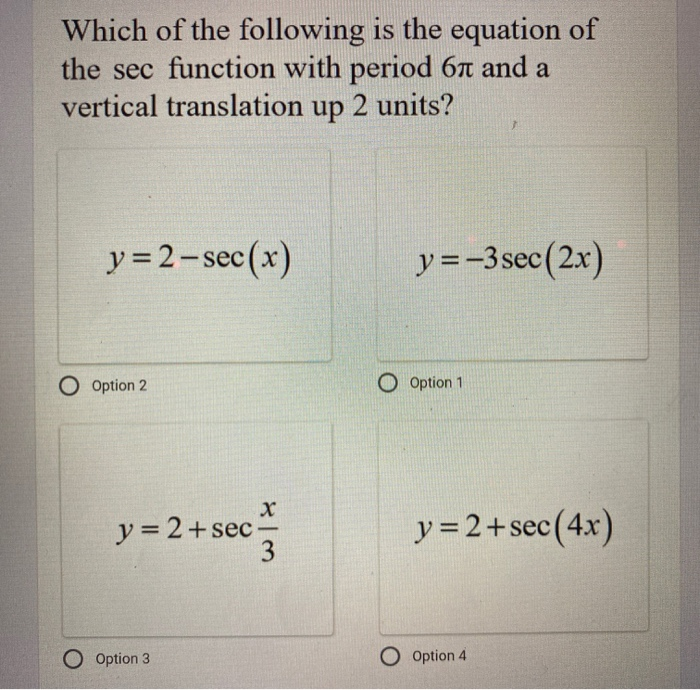 Solved Which of the following is the equation of the sec | Chegg.com