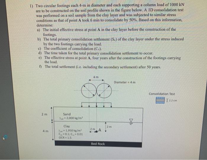 Solved 1) Two circular footings each 4-m in diameter and | Chegg.com
