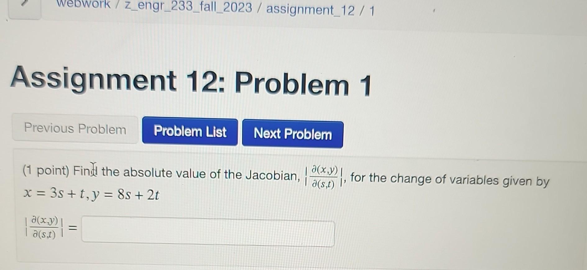 Solved (1 point) Find the absolute value of the Jacobian, | Chegg.com