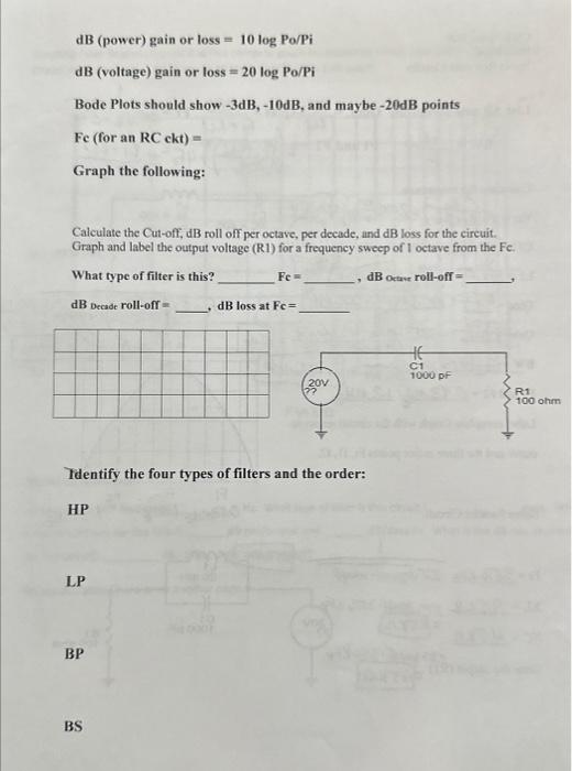 Solved dB (power) gain or loss =10logPo/Pi dB (voltage) gain | Chegg.com
