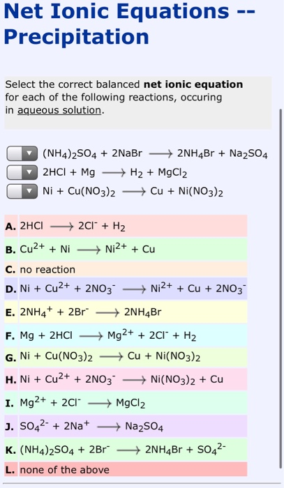 Solved Net Ionic Equations -- Precipitation Select the | Chegg.com