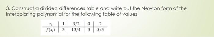 Solved 3. Construct a divided differences table and write | Chegg.com