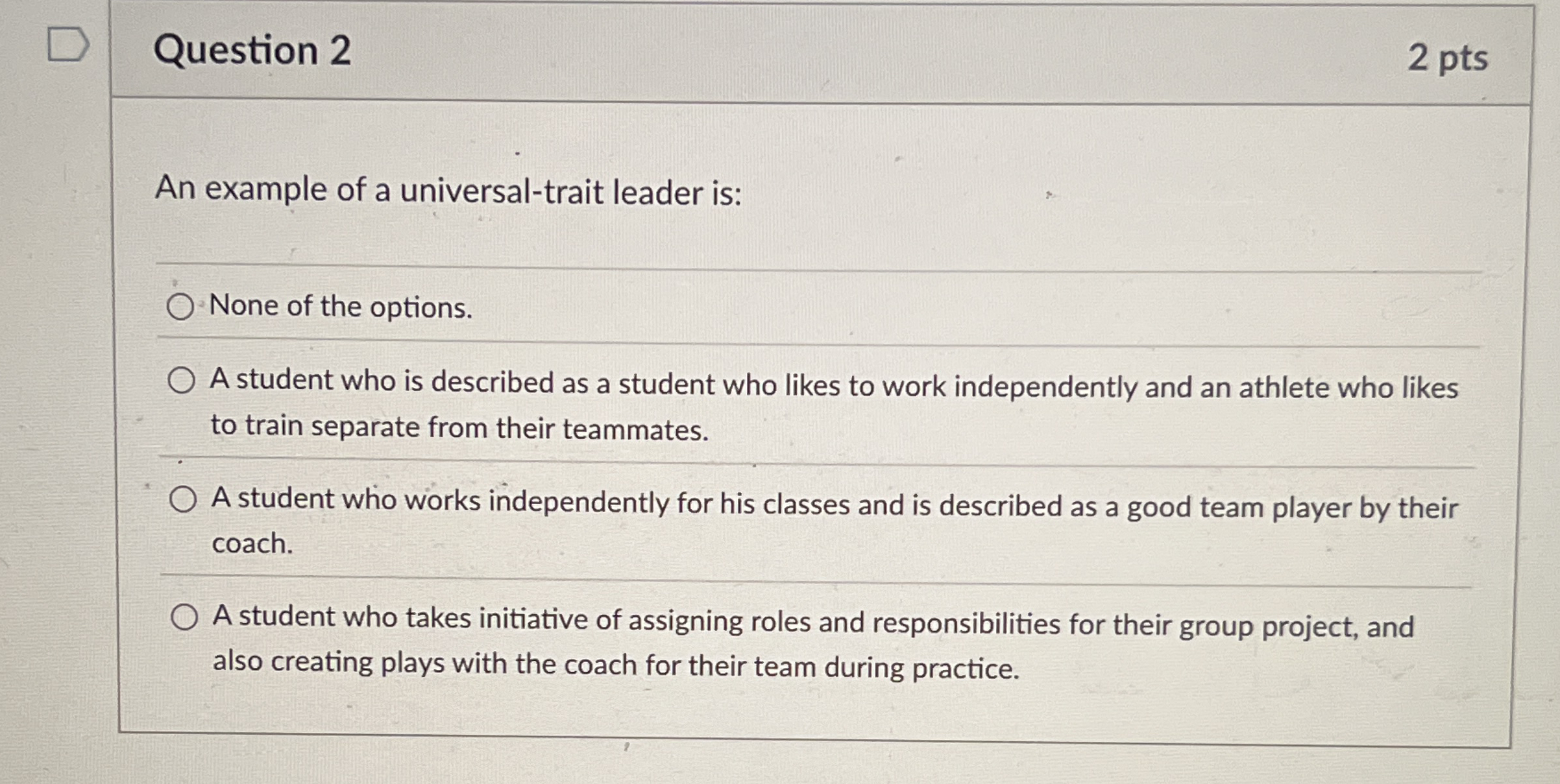 Solved Question 22 ﻿ptsAn example of a universal-trait | Chegg.com