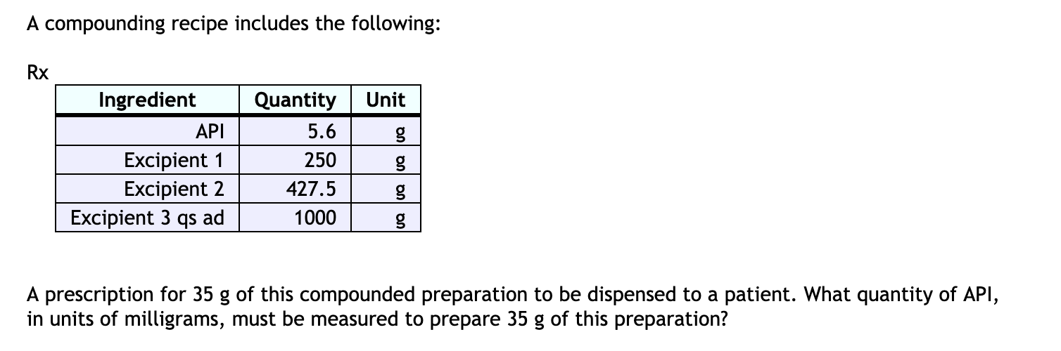 Solved A compounding recipe includes the following:RxA | Chegg.com