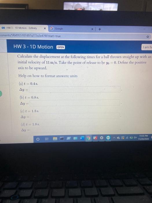 Solved N3 - 1D Motion - Edfinity X G Google + | Chegg.com