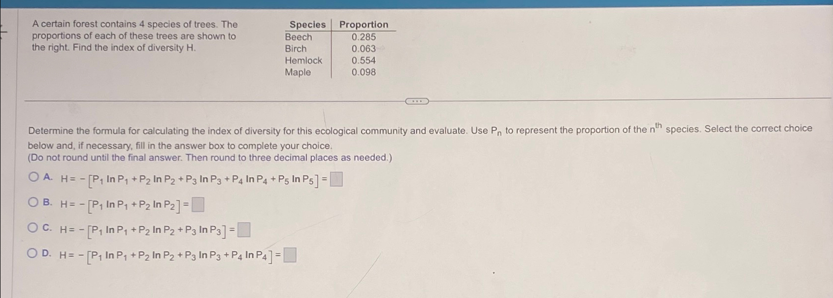 Solved A certain forest contains 4 ﻿species of trees. The | Chegg.com
