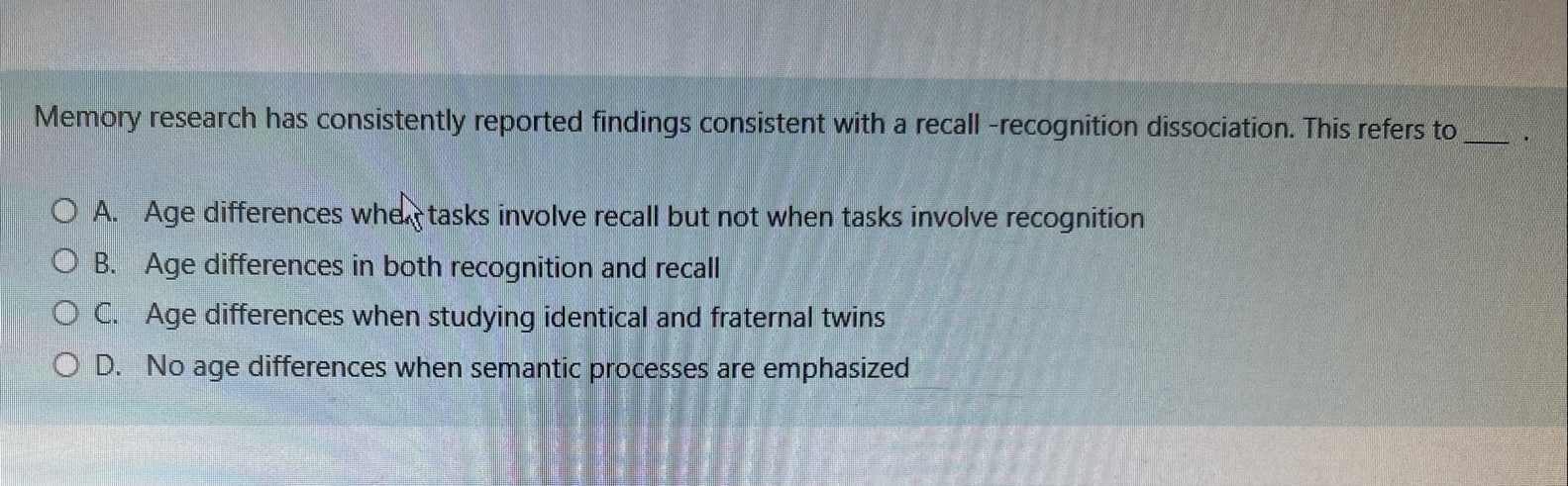 Solved Memory research has consistently reported findings | Chegg.com
