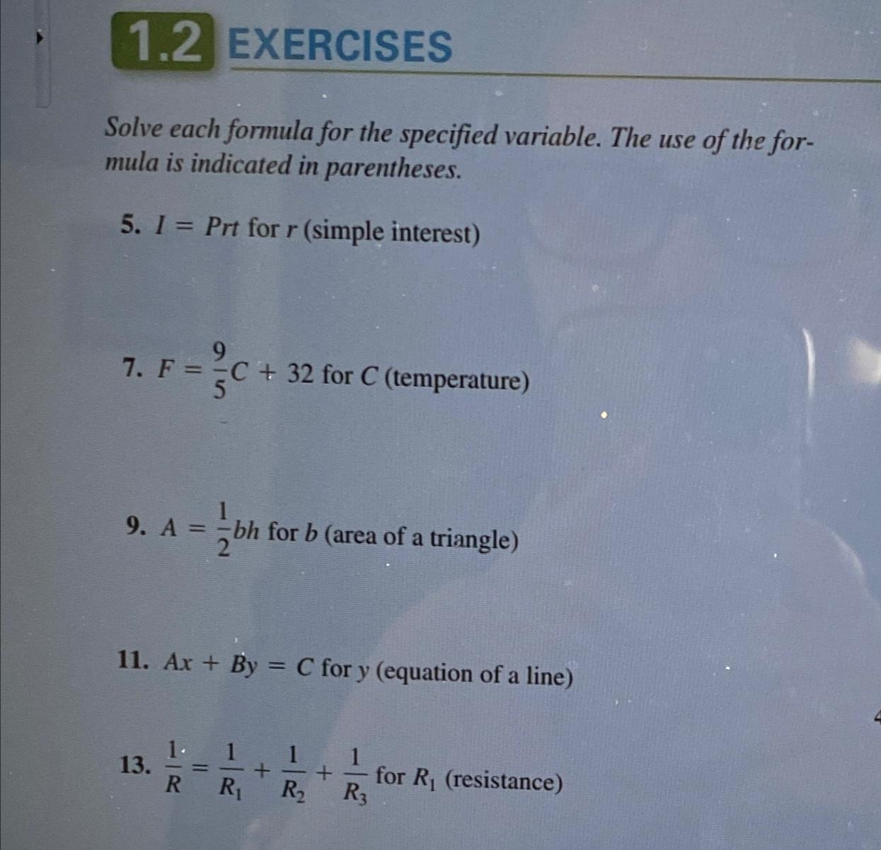 Solved 1.2 ﻿EXERCISESSolve each formula for the specified | Chegg.com