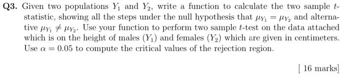 23. Given two populations Y1 and Y2, write a function | Chegg.com