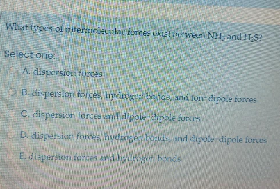 Solved What types of intermolecular forces exist between NH3 | Chegg.com