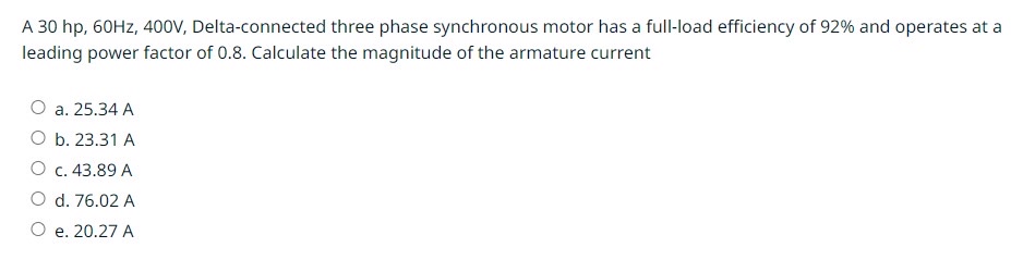 A 30hp,60Hz,400V, ﻿Delta-connected three phase | Chegg.com