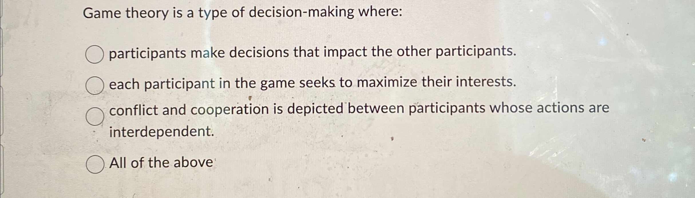 Solved Game theory is a type of decision-making | Chegg.com