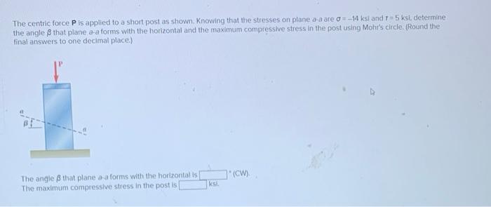 Solved The centric force P is applied to a short post as | Chegg.com