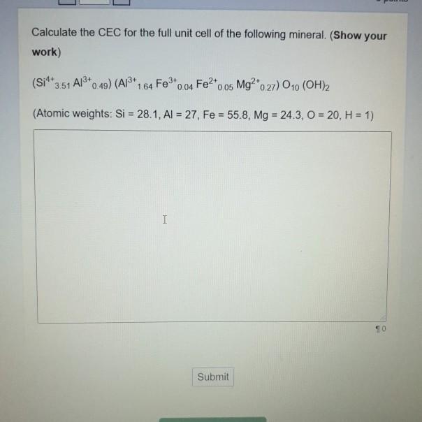 Solved Calculate the CEC for the full unit cell of the | Chegg.com