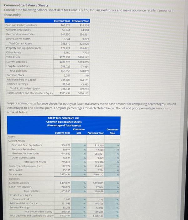 Solved Common-Size Balance Sheets Consider the following | Chegg.com