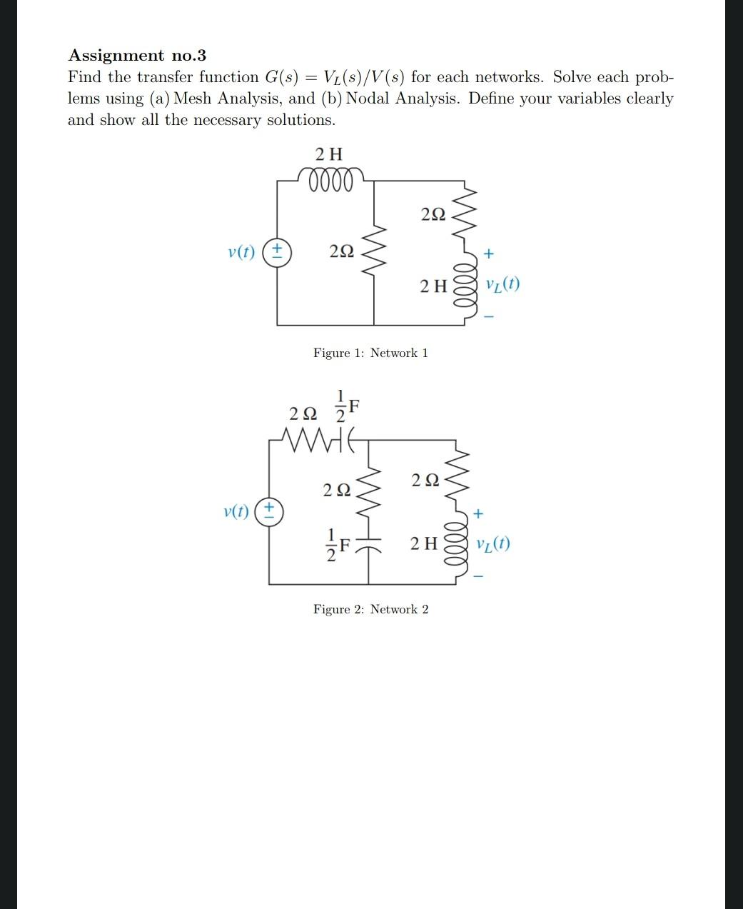 Solved Assignment no.3 Find the transfer function | Chegg.com