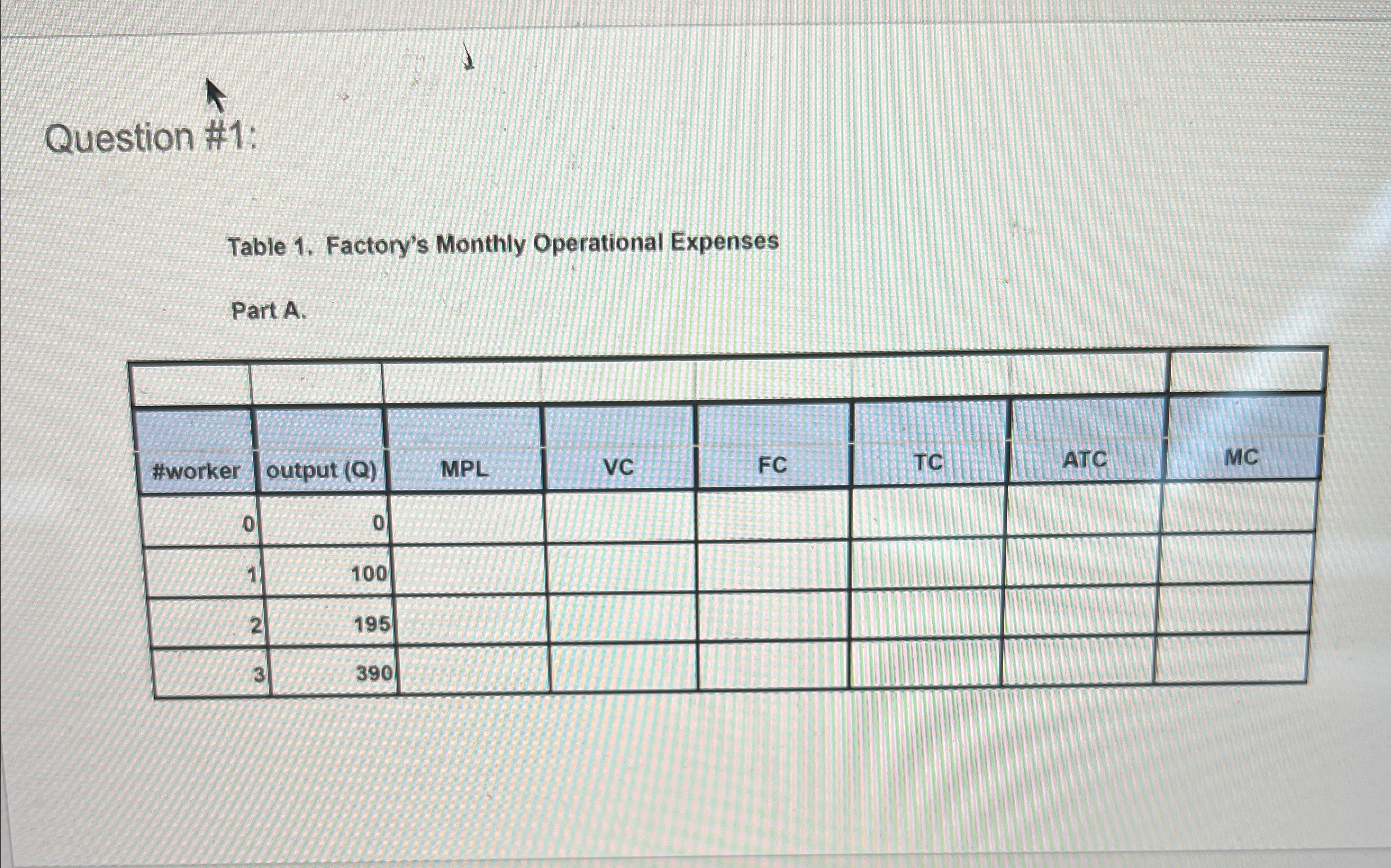 Solved Question #1:Table 1. Factory's Monthly Operational | Chegg.com Solved Question #1:Table 1. Factory's Monthly Operational | Chegg.com