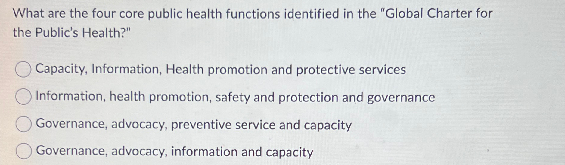 What are the four core public health functions | Chegg.com