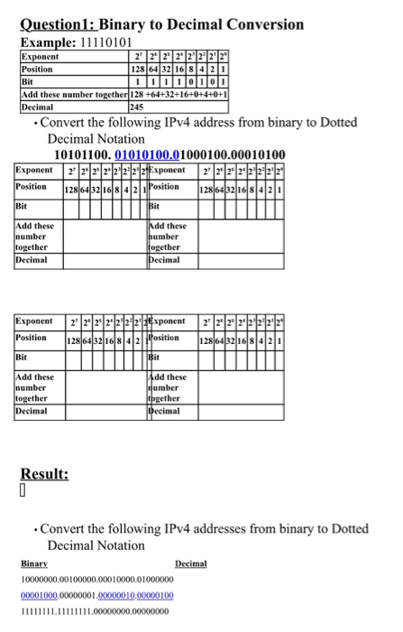 Solved Bit 245 Question1: Binary to Decimal Conversion | Chegg.com