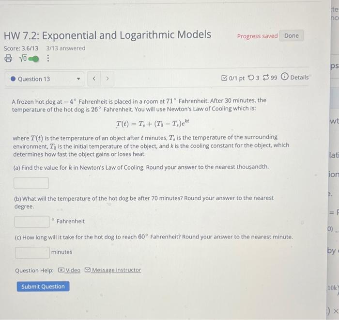 Solved IW 7.2: Exponential and Logarithmic Models Progress | Chegg.com