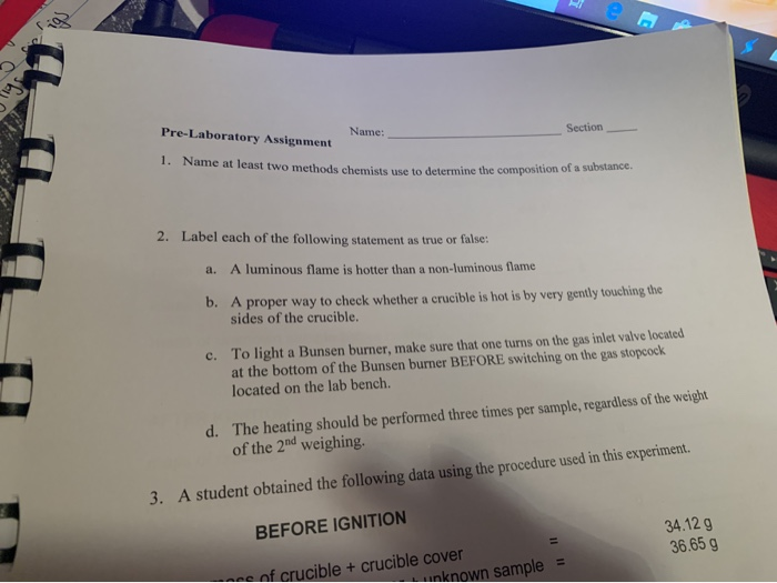 Solved Pre-Laboratory Assignment Name: Section 1. Name at | Chegg.com