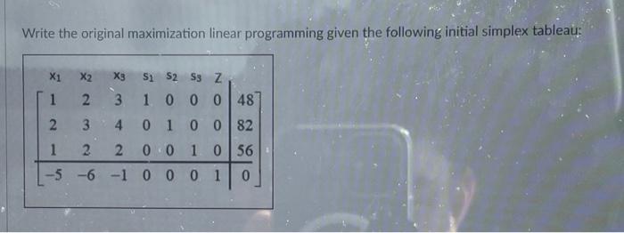 Solved Write The Original Maximization Linear Programming