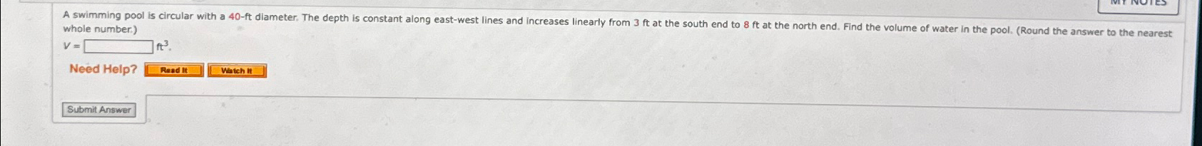 Solved A swimming pool is circular with a 40-ft ﻿diameter. | Chegg.com