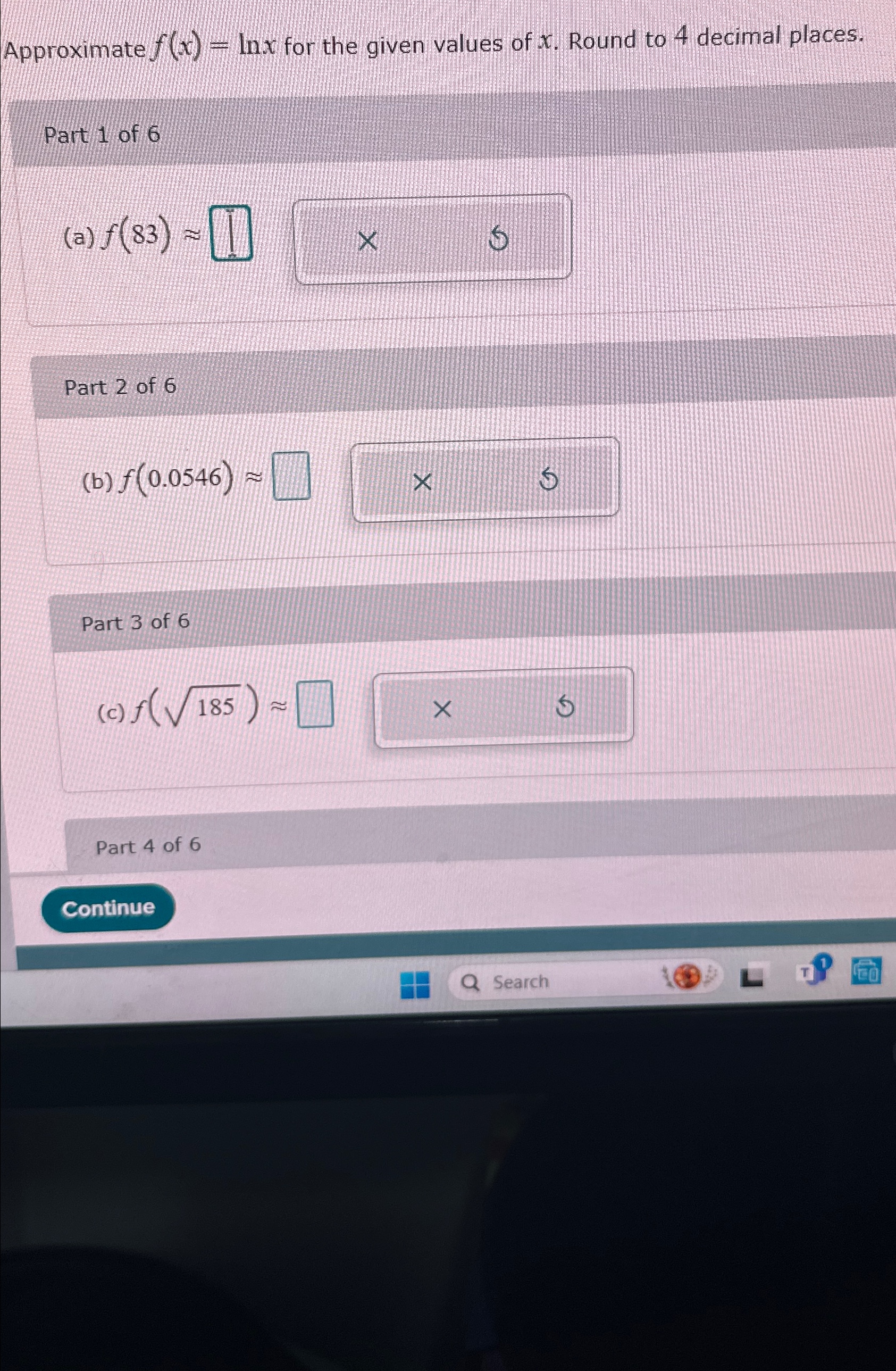 Solved Approximate f(x)=lnx ﻿for the given values of x. | Chegg.com