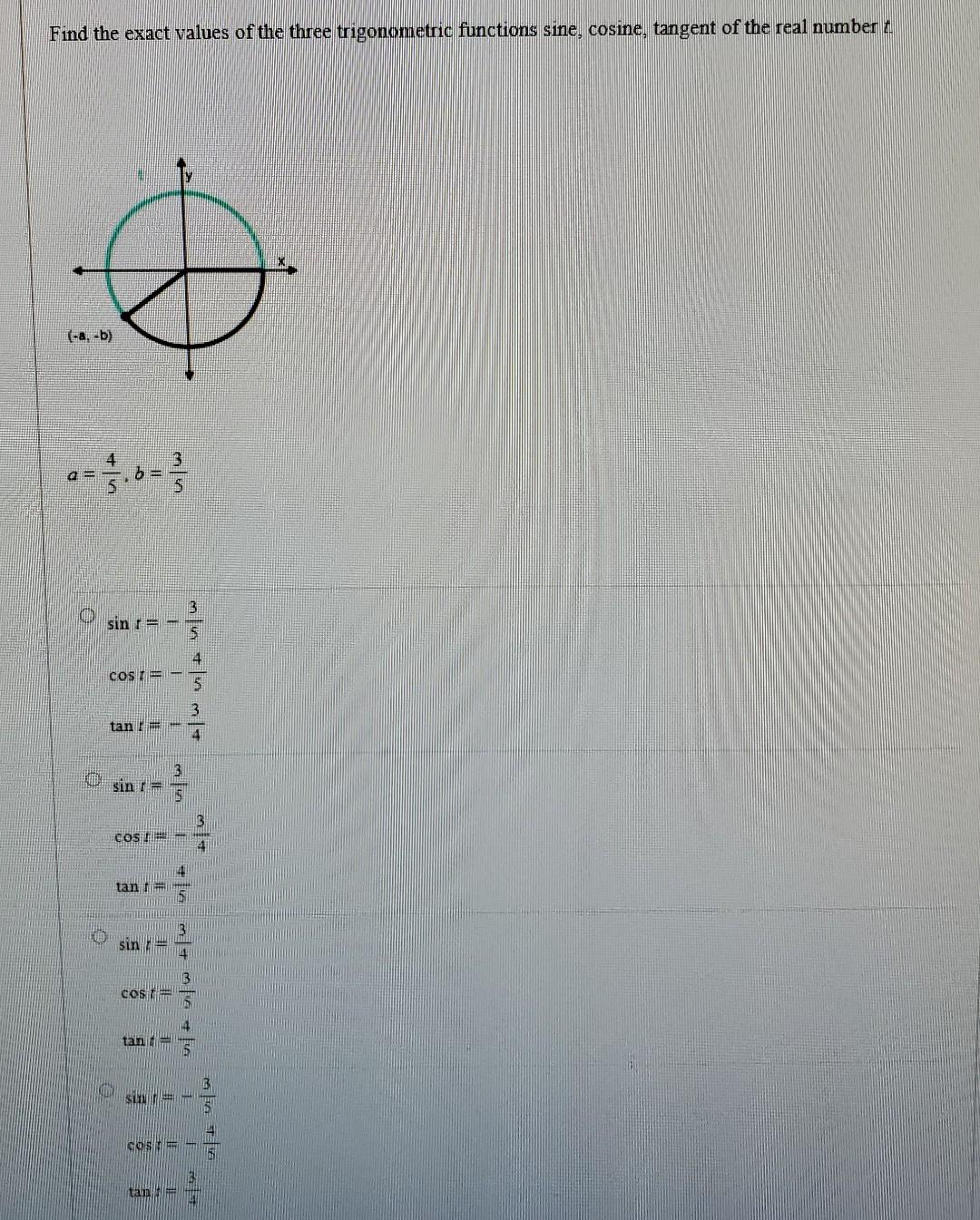 Solved Find the exact values of the three trigonometric | Chegg.com