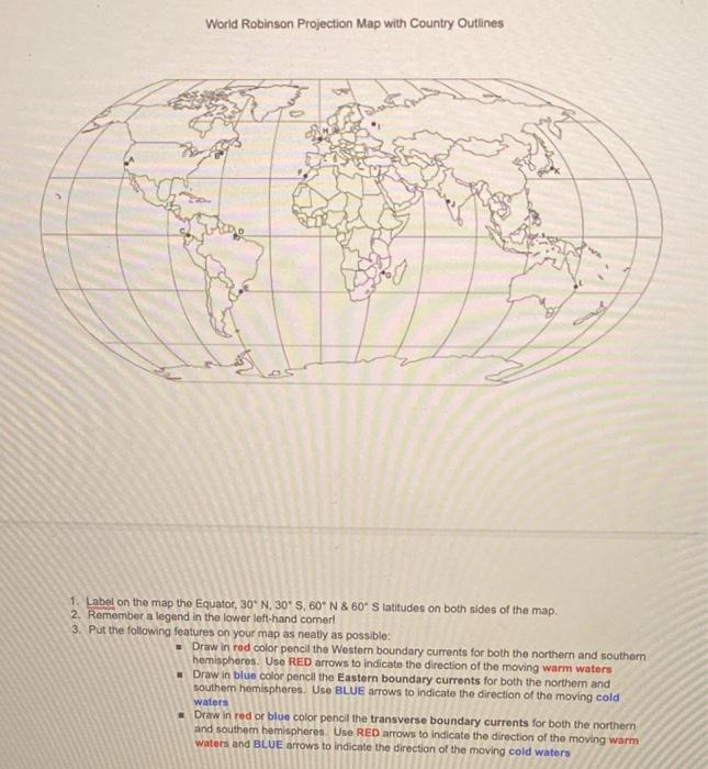 Solved World Robinson Projection Map with Country Outlines | Chegg.com