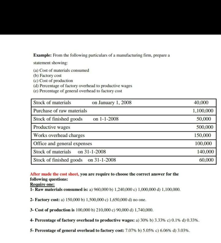 Solved Example: From the following particulars of a | Chegg.com