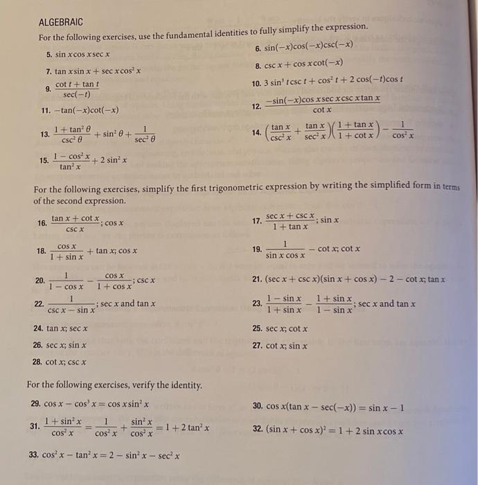 Solved ALGEBRAIC For the following exercises, use the | Chegg.com