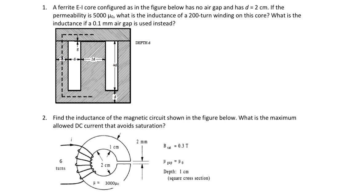 Solved A ferrite E-I core configured as in the figure below | Chegg.com