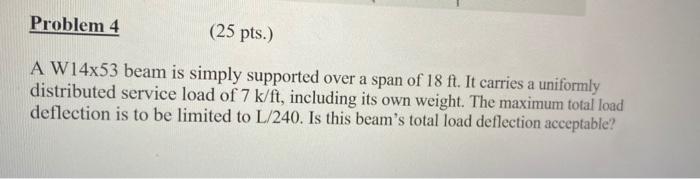 Solved Problem 4 (25 pts.) A W14x53 beam is simply supported | Chegg.com