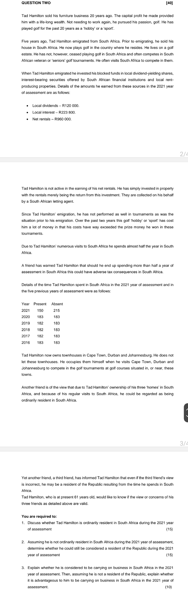 Solved QUESTION TWO[40]Tad Hamilton sold his furniture | Chegg.com