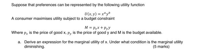 Solved Suppose that preferences can be represented by the | Chegg.com Solved Suppose that preferences can be represented by the | Chegg.com