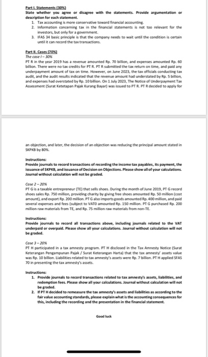 Solved Parti. Statements (10%) State whether you agree or | Chegg.com