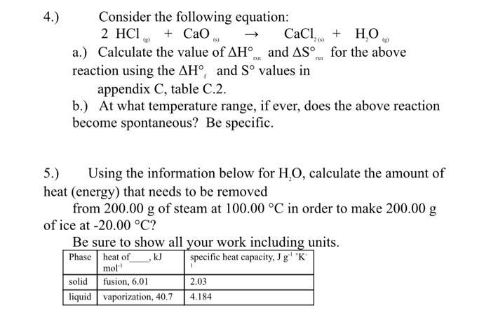 Solved 4.) Consider the following equation: 2 HCl + CaO CaCl | Chegg.com