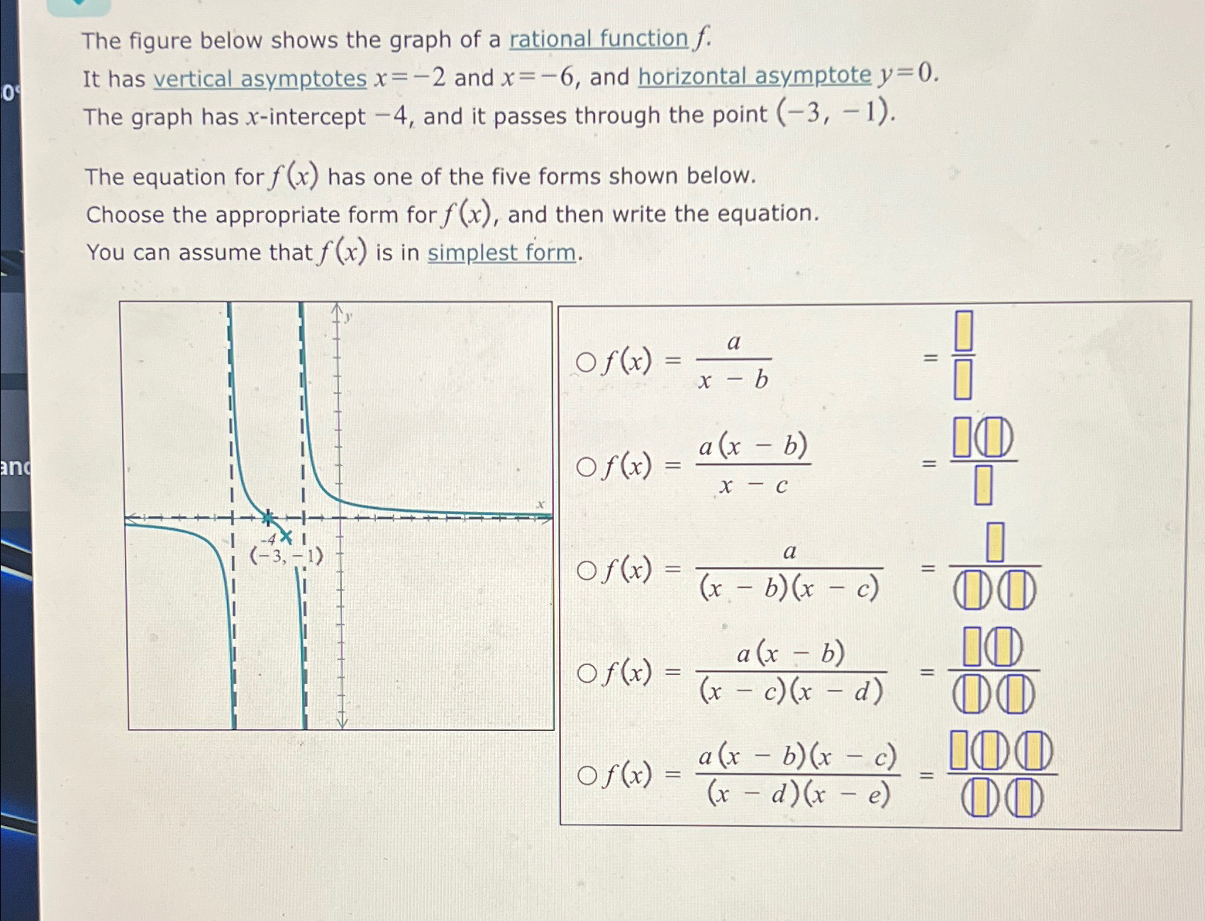 Solved The figure below shows the graph of a rational | Chegg.com