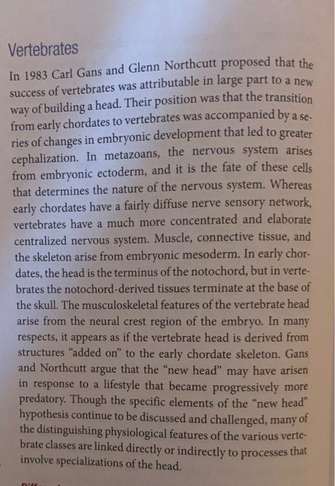 Solved Vertebrates In 1983 Carl Gans and Glenn Northcutt | Chegg.com